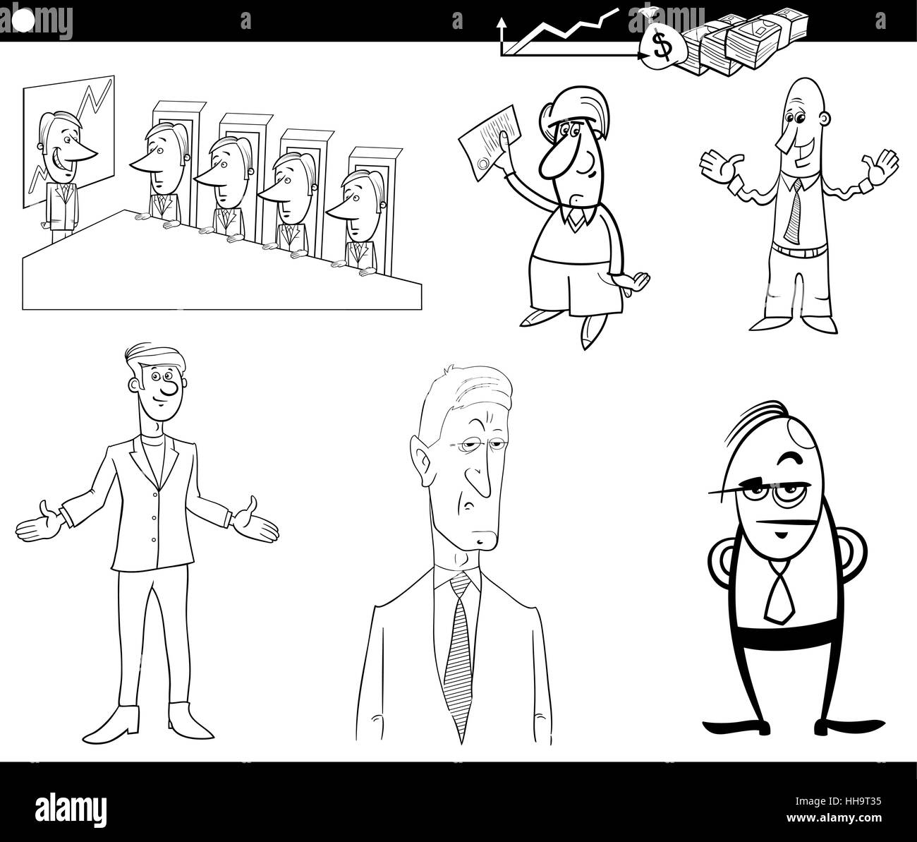 Black and White Cartoon Illustration Set of Businessman Characters and ...