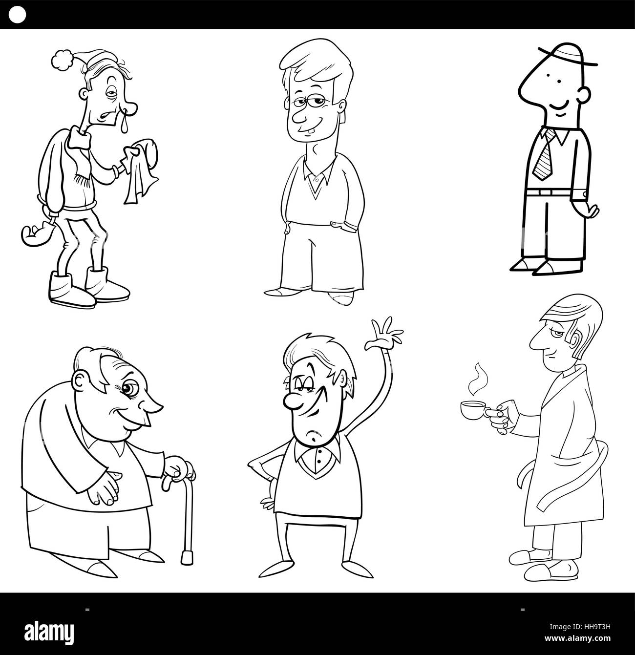 Black and White Cartoon Illustration Set of Man Characters Coloring ...