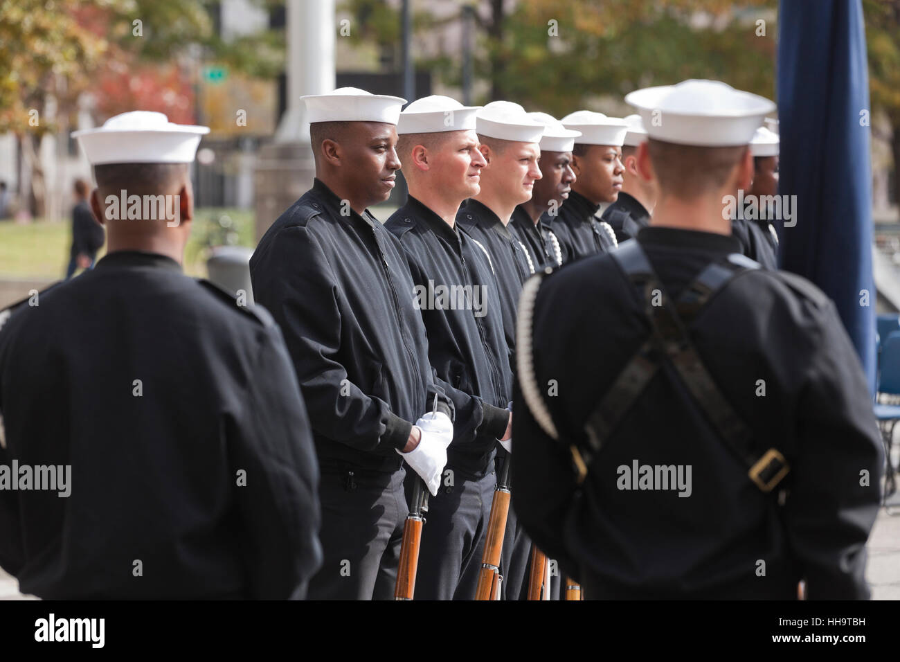 Navy ceremonial guard sailors full honors ceremony at the US Navy Memorial - Washington, DC USA ...