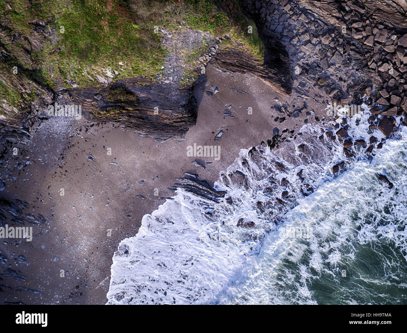 Cornwall beach with waves from above Stock Photo - Alamy