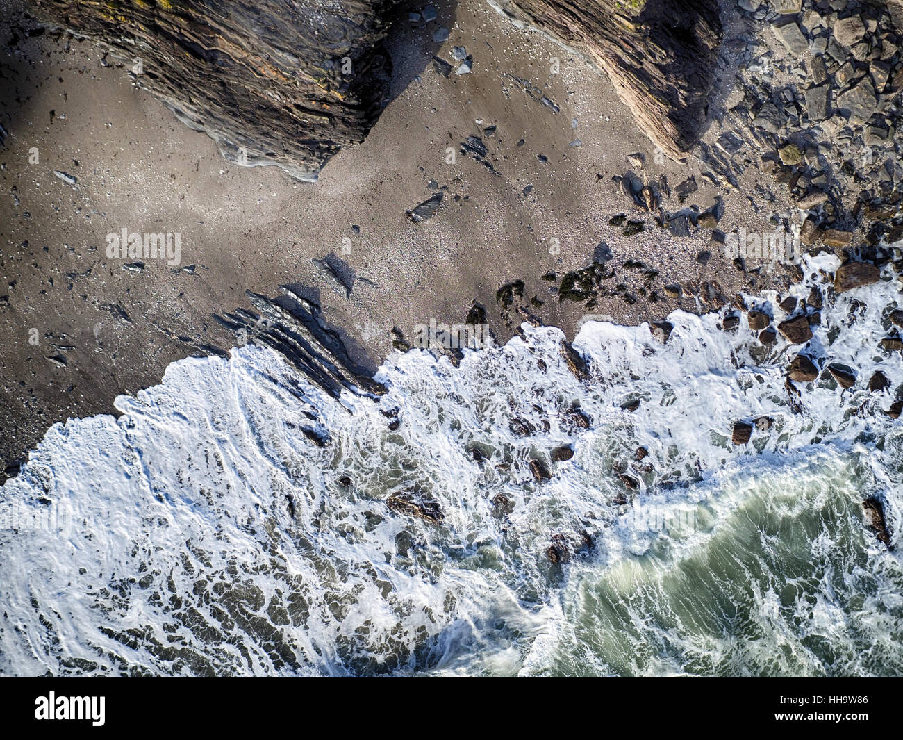 Powerful waves on a Cornwall Beach from above Stock Photo - Alamy