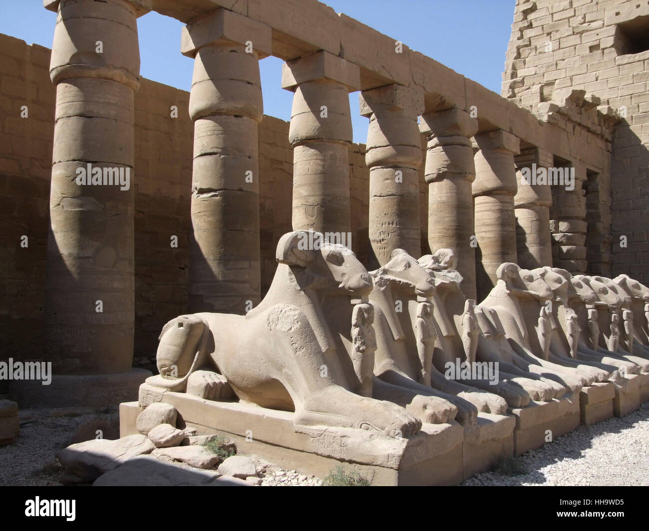 sunny illuminated scenery around Precinct of Amun-Re in Egypt with ...