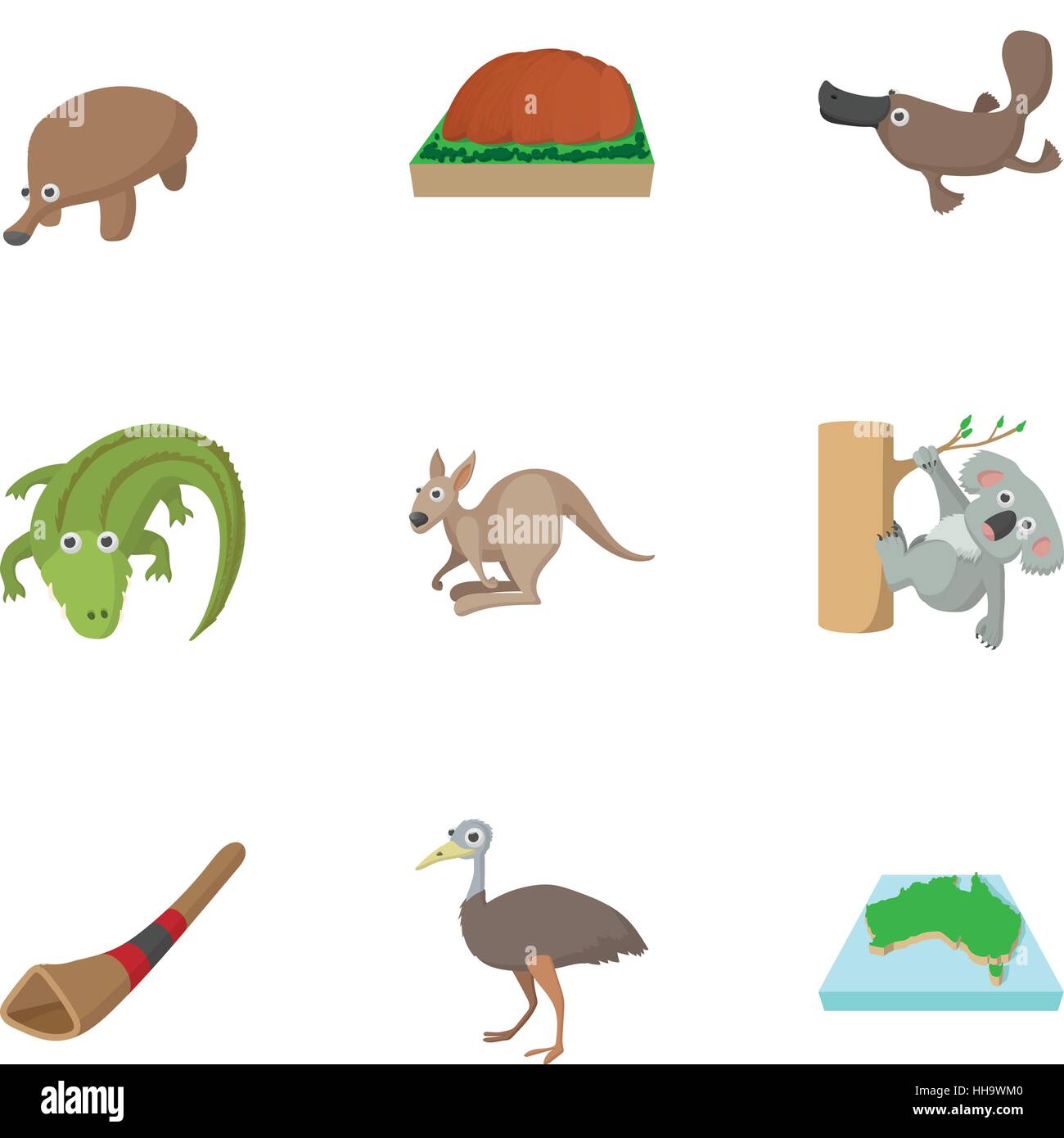 Attractions of Australia icons set, cartoon style Stock Vector Image ...