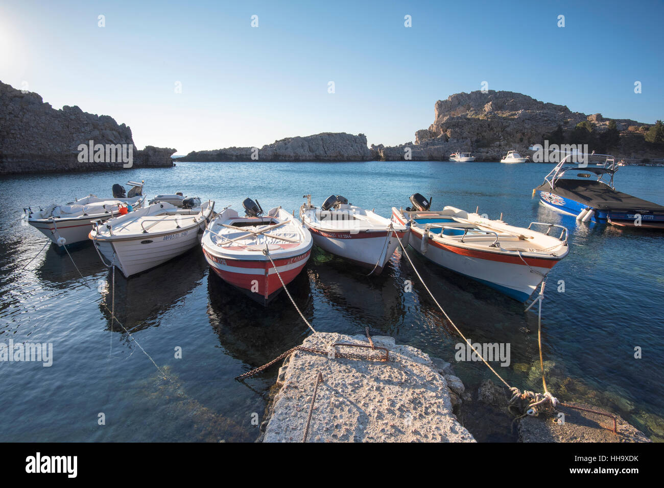 Fishing boats at Haraki Beach Charaki Rhodes Stock Photo - Alamy