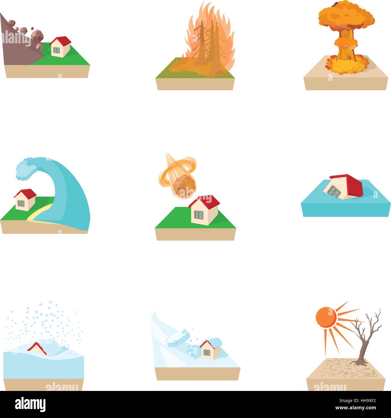Natural catastrophe icons set, cartoon style Stock Vector Image & Art ...