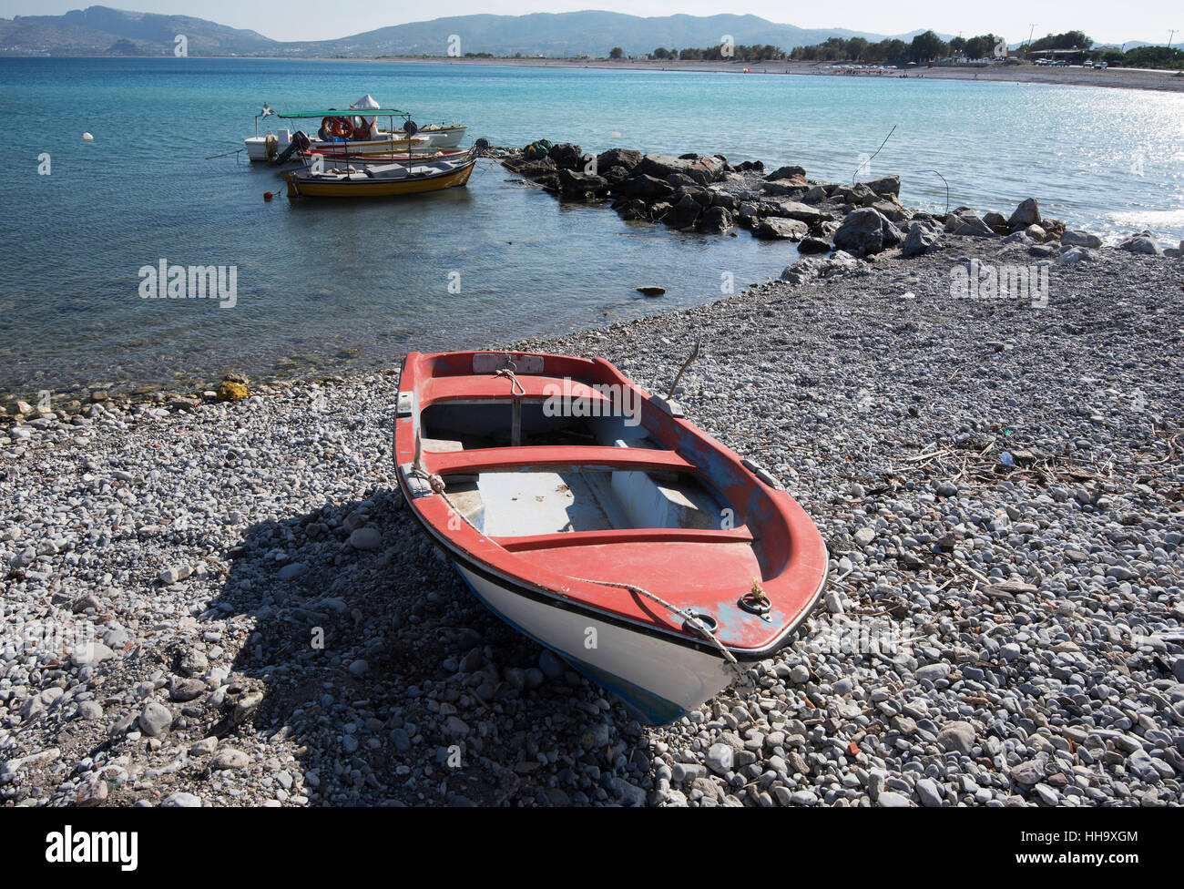 Fishing boat at Haraki Beach Charaki Rhodes Stock Photo - Alamy