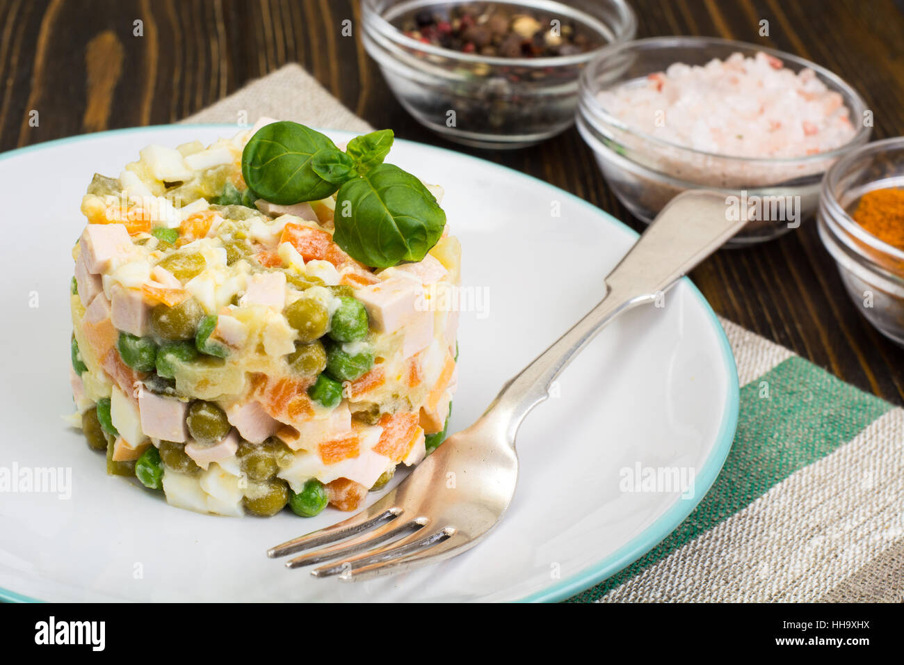 Salad of boiled vegetables with mayonnaise Stock Photo - Alamy