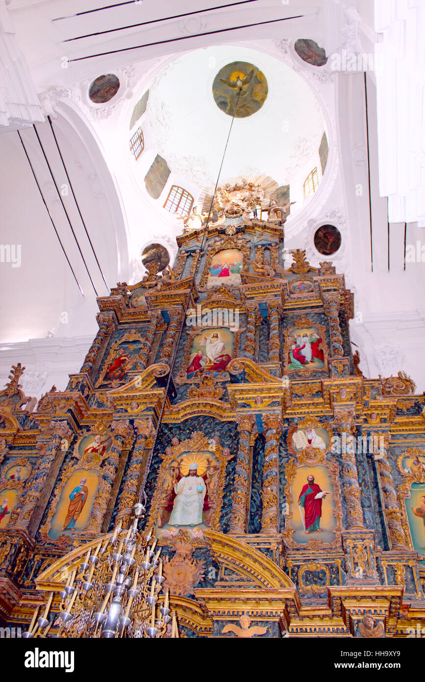 beautiful iconostasis with ancient icons set in wooden frame. Religious ...