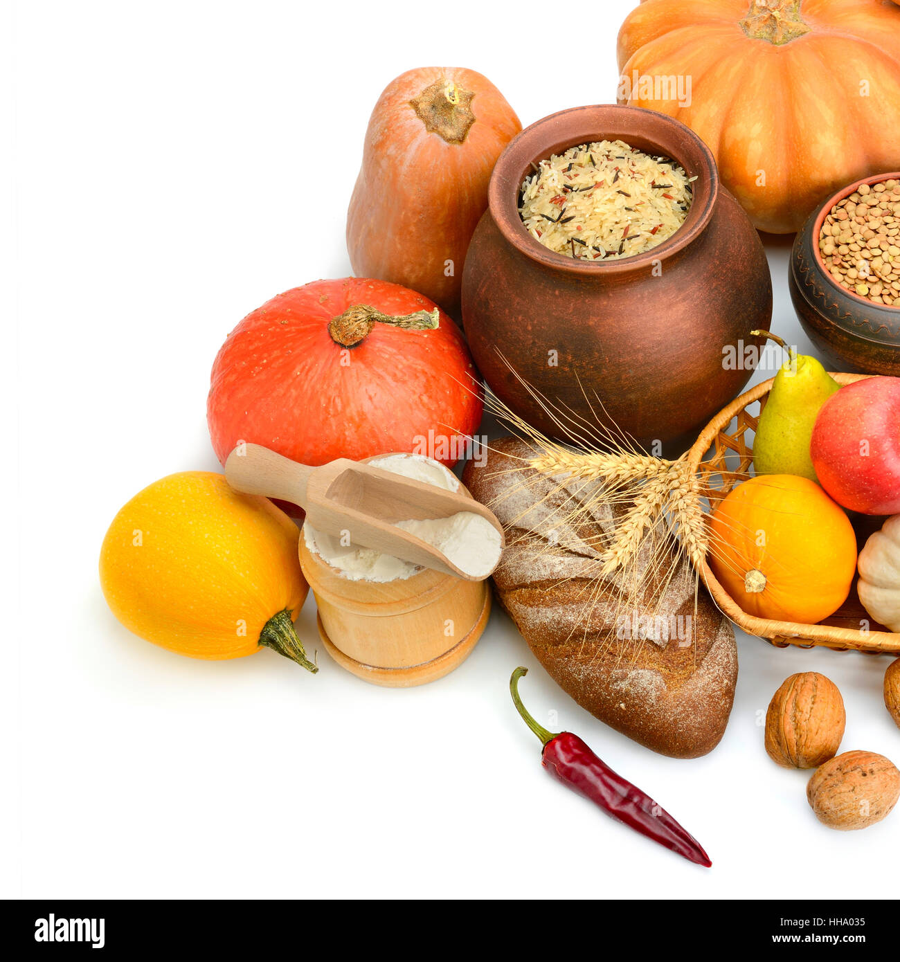 Collection of food isolated white Stock Photo - Alamy