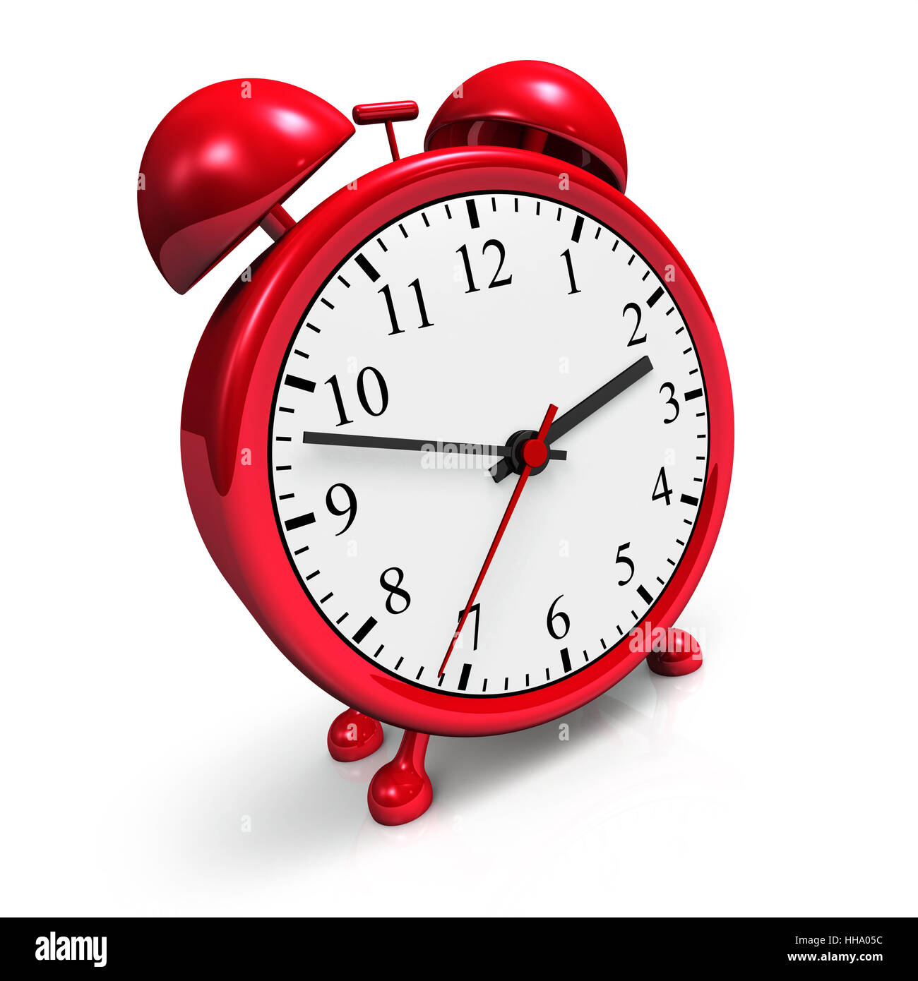 small red alarm clock against a white background Stock Photo - Alamy