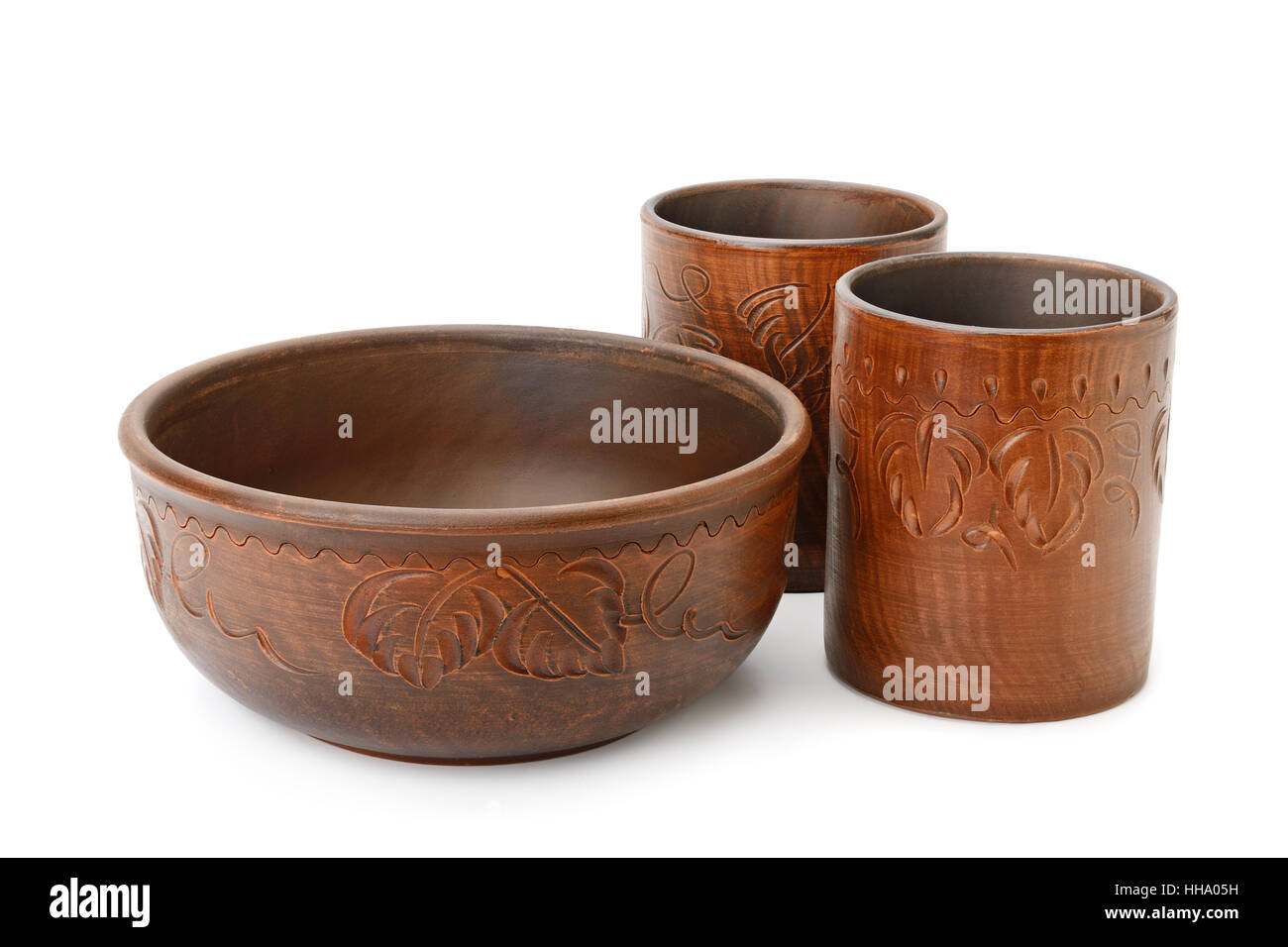 cups and bowl isolated on white Stock Photo - Alamy