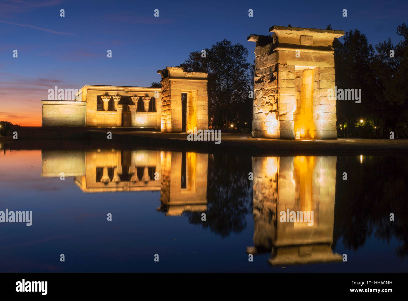 Temple of Debod illuminated at night in Madrid Spain Stock Photo - Alamy