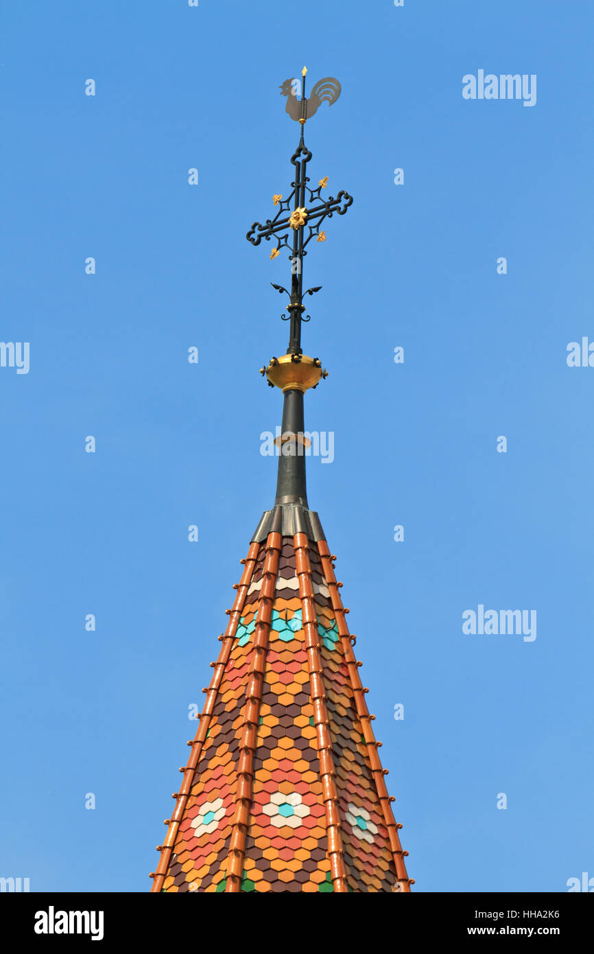 Rooster and Cross on top of Church Stock Photo - Alamy
