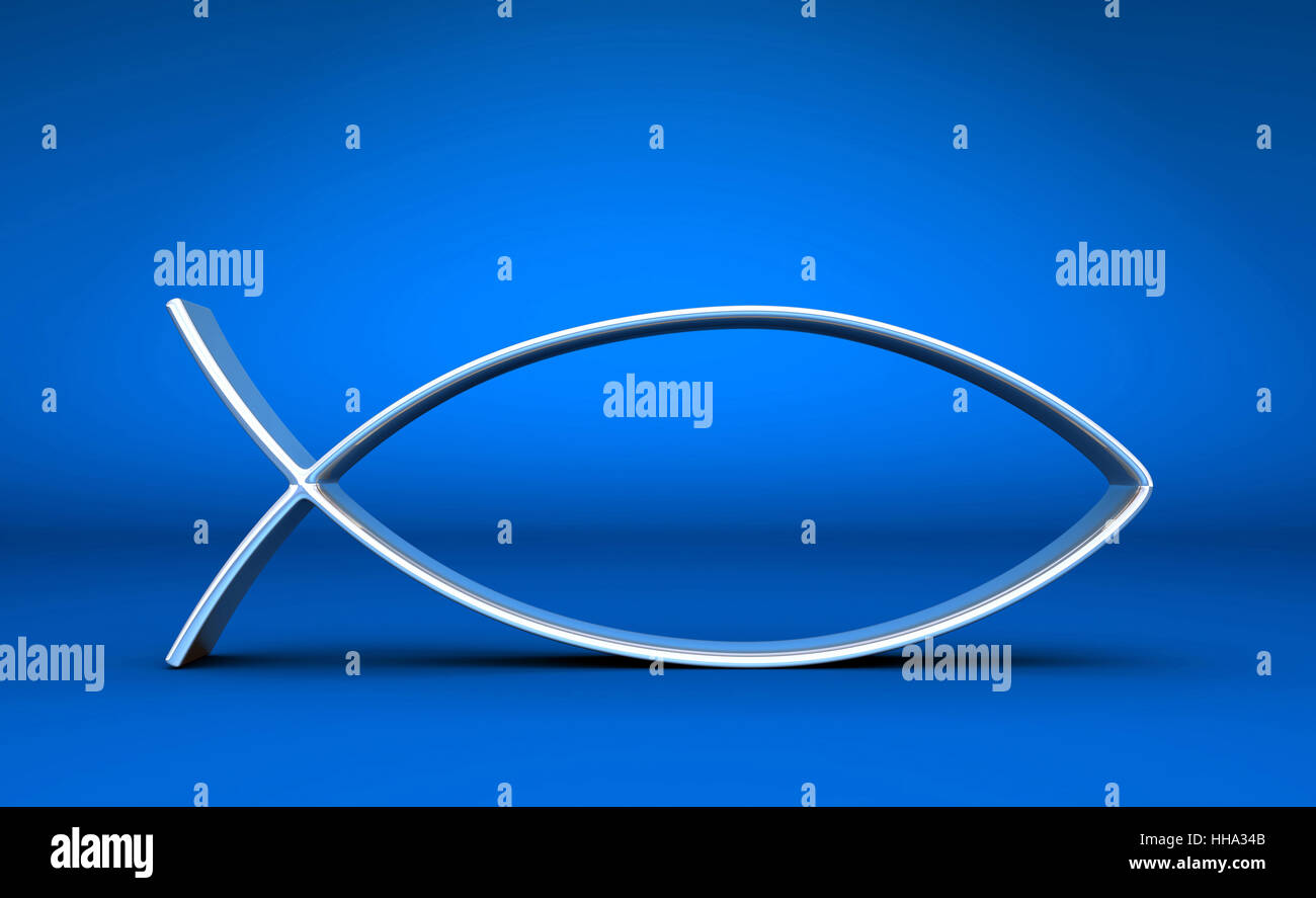 3d ichthys silver on blue 08 Stock Photo - Alamy