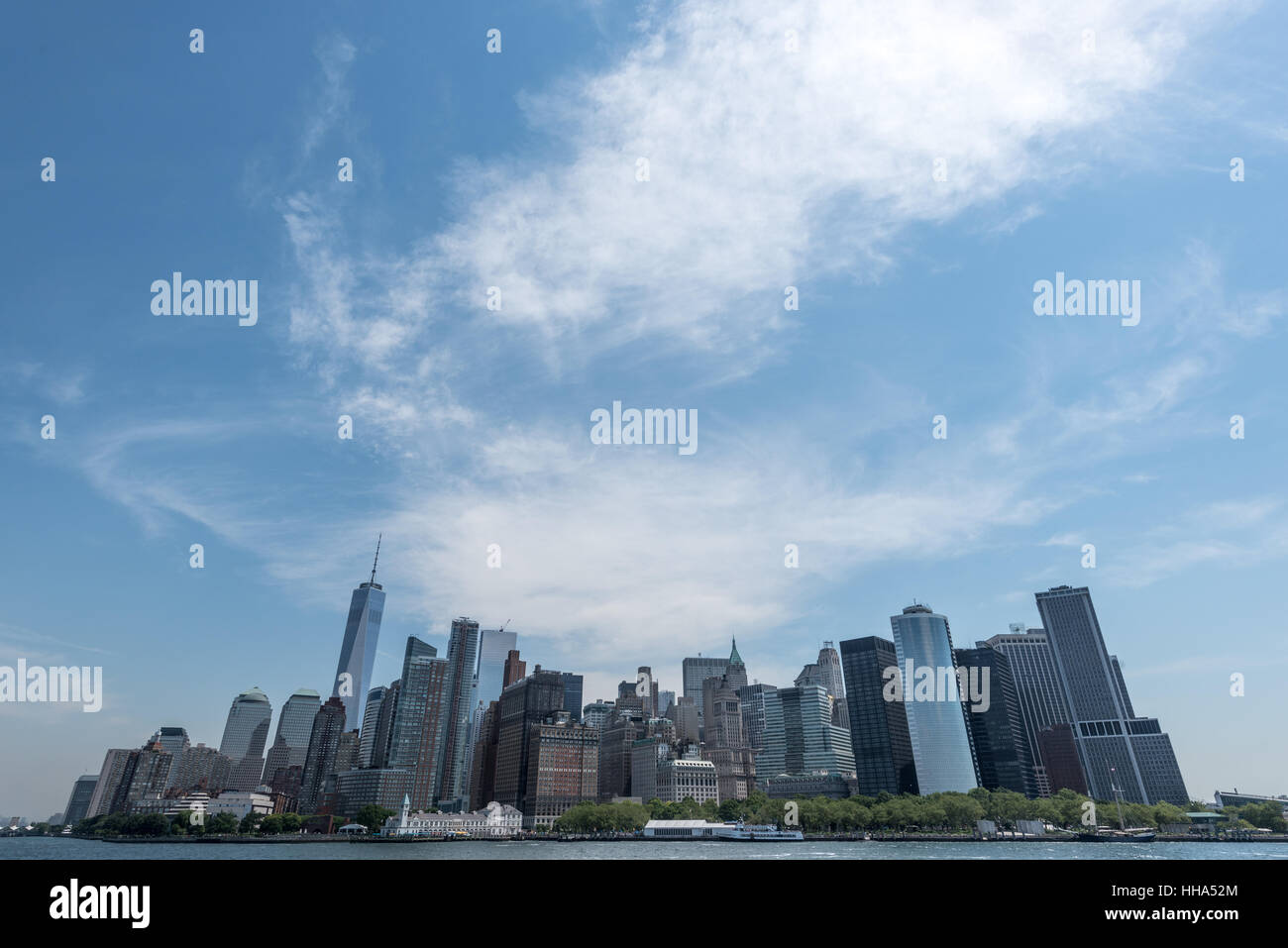 A view of the lower Manhattan skyline on a sunny day. New York City ...