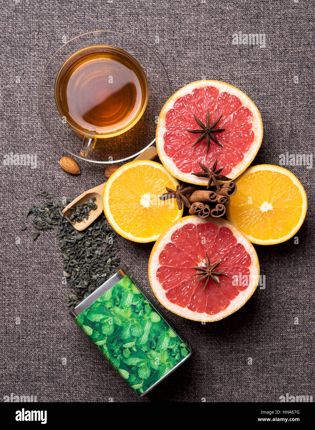 green tea with fresh citrus fruits Stock Photo - Alamy