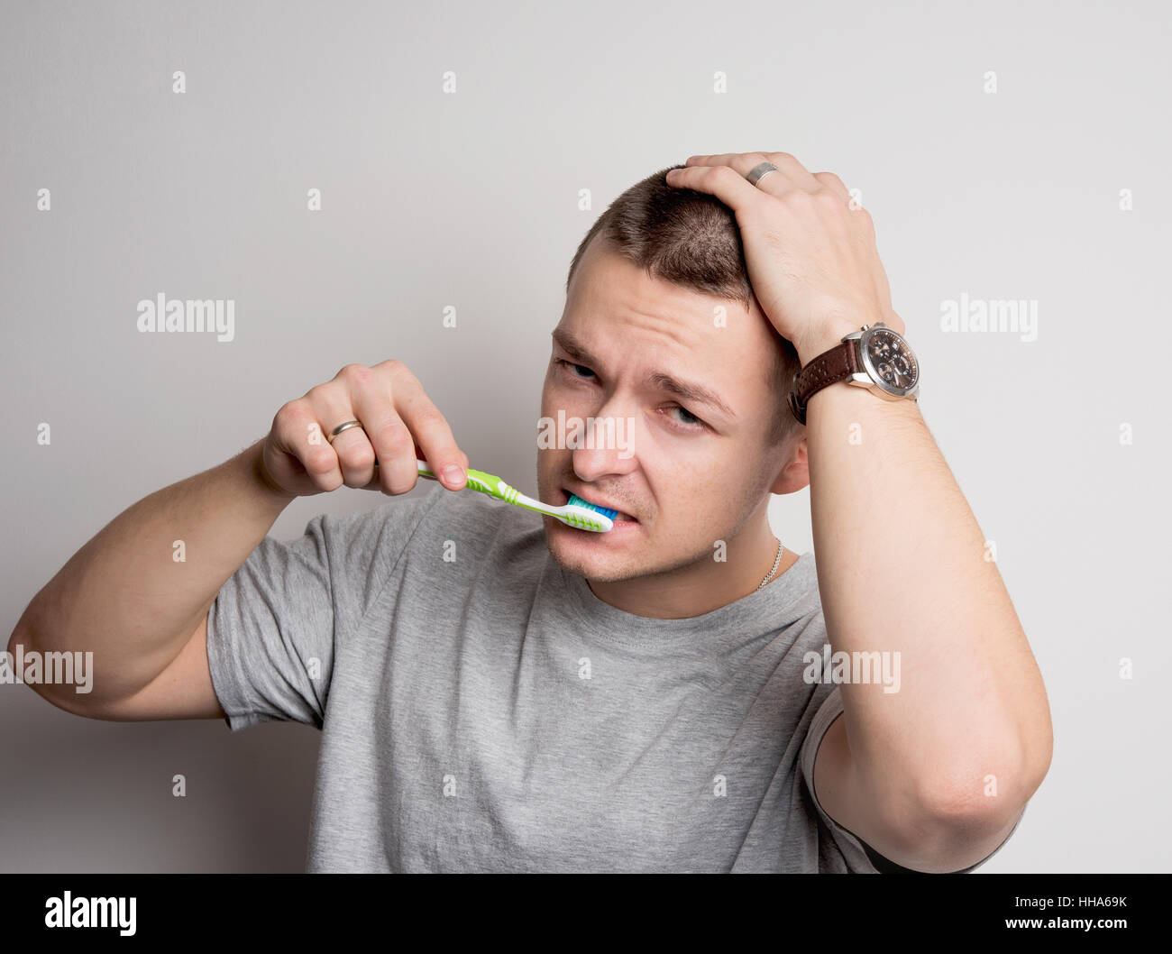 man cleans morning teeth brushing Stock Photo - Alamy