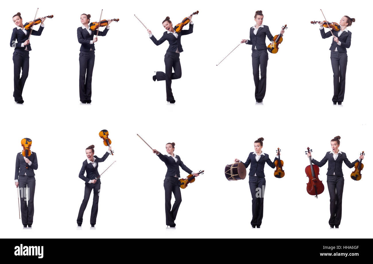 Woman fiddler isolated on white background Stock Photo - Alamy