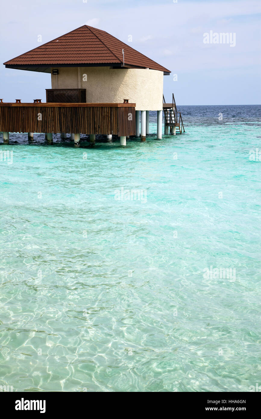 house, building, bungalow, salt water, sea, ocean, water, stairs, house ...