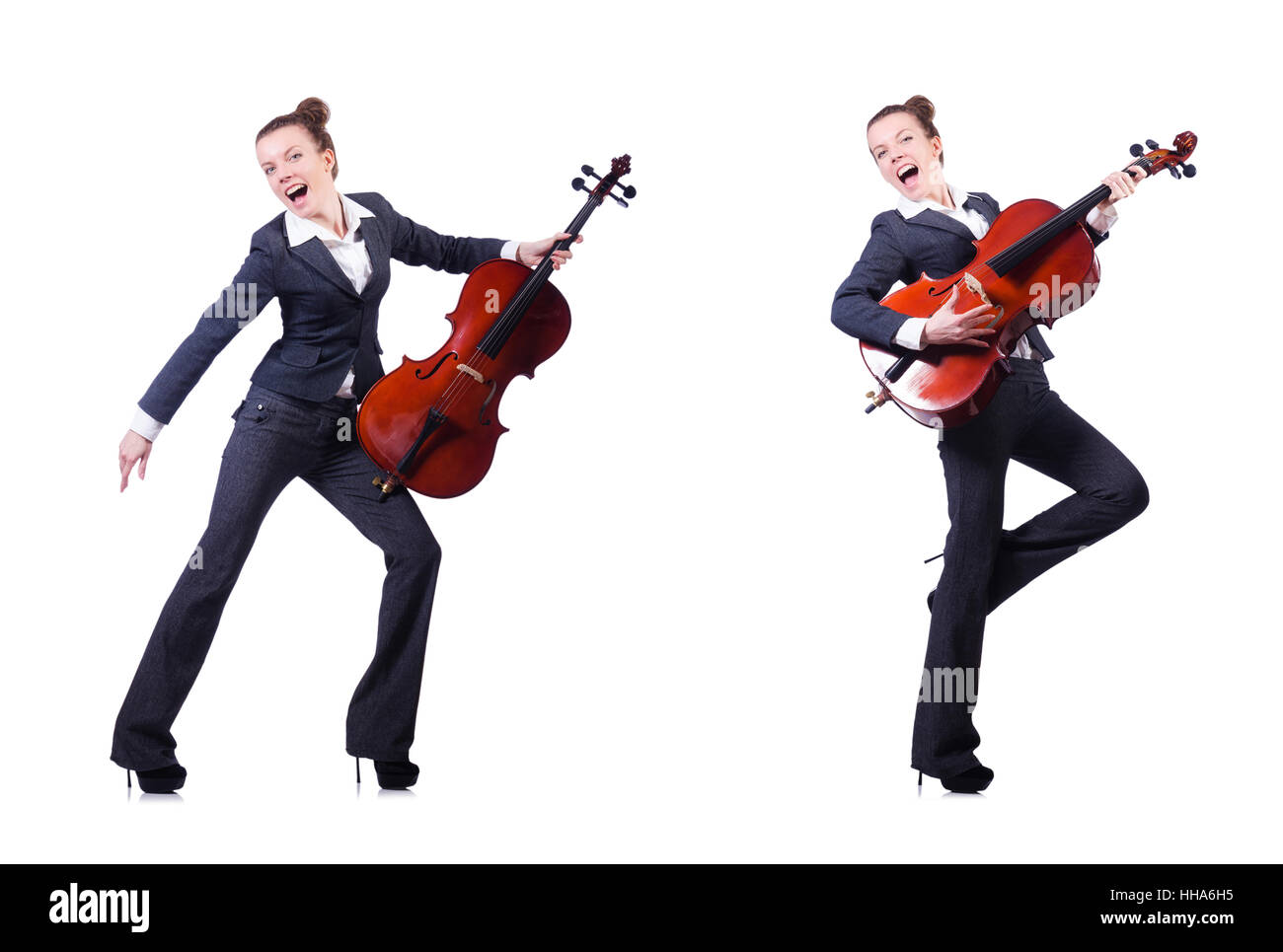 Woman fiddler isolated on white background Stock Photo - Alamy