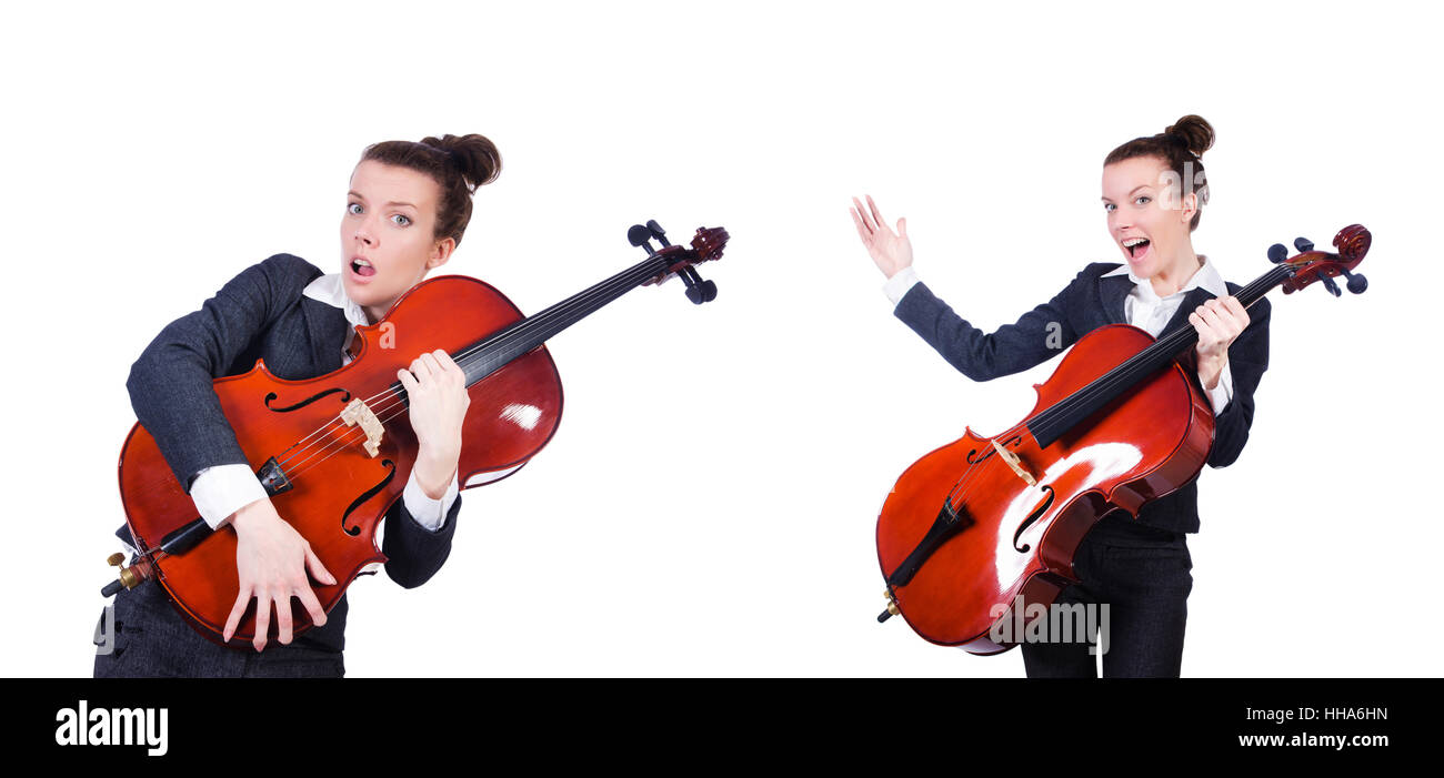 Woman fiddler isolated on white background Stock Photo - Alamy
