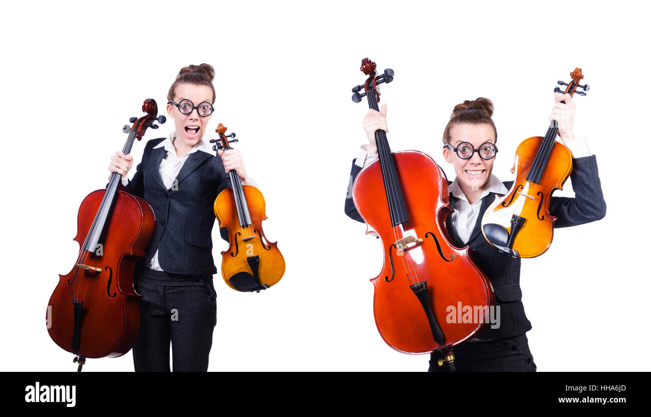 Woman fiddler isolated on white background Stock Photo - Alamy