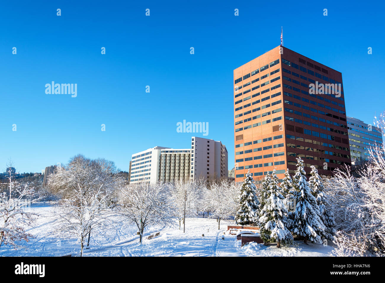 Downtown Portland, Oregon covered in snow Stock Photo - Alamy