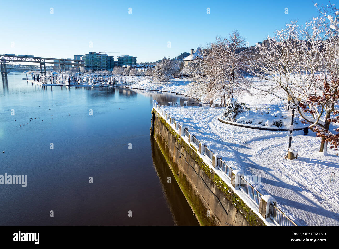 View of Portland, Oregon after a winter storm that brought over a foot ...