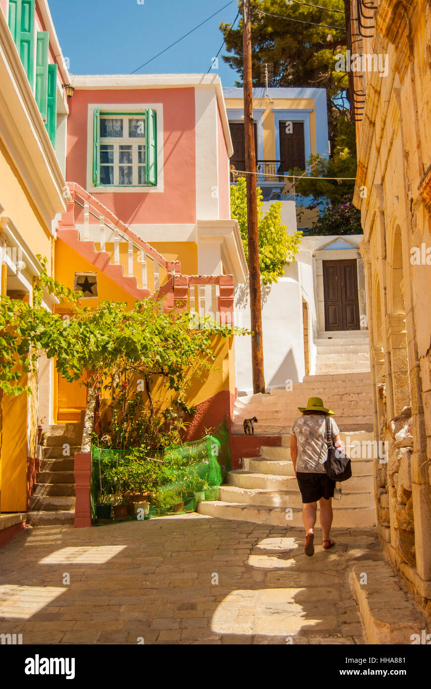 Walking up the Kalistrata on the Greek island of Symi Stock Photo - Alamy