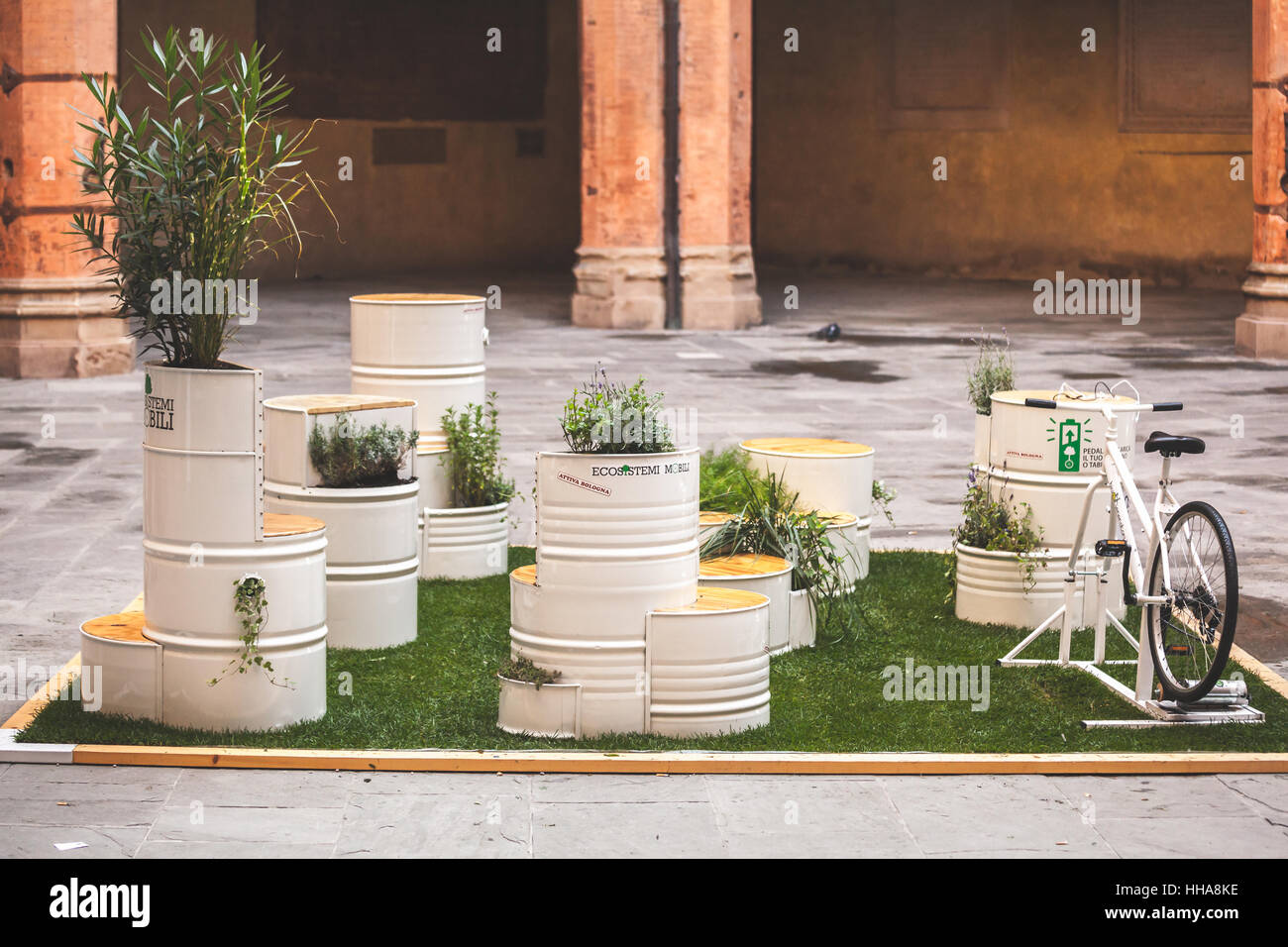 Mobile ecosystem on a bike in Bologna Italy. Bike transformed in ...