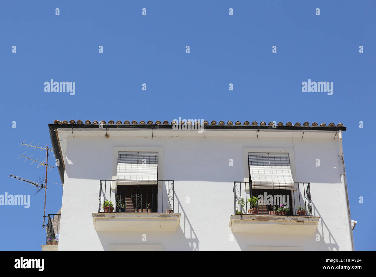 house, building, spain, balcony, shelter from sun, sunscreen, blue ...