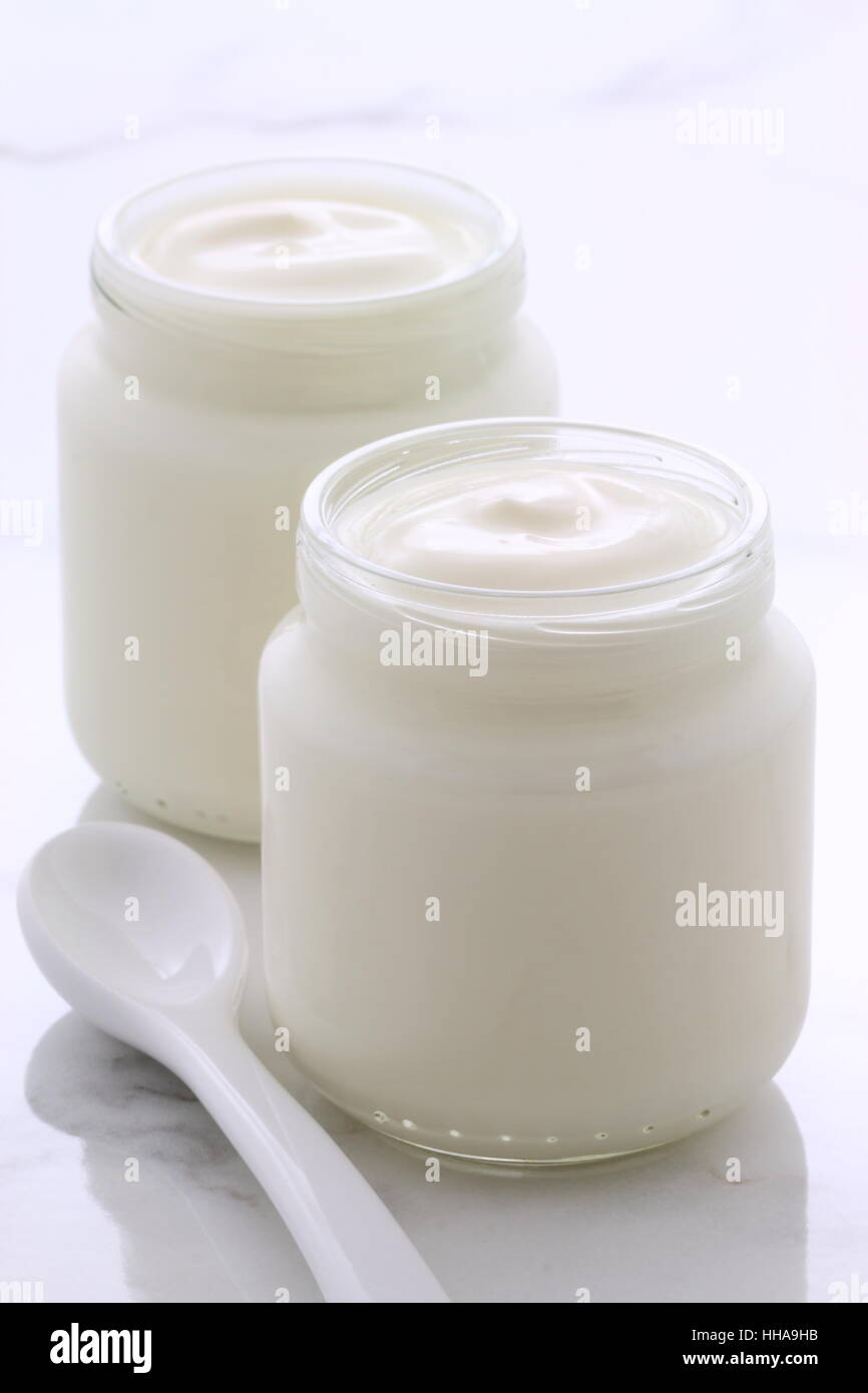 Delicious, nutritious and healthy fresh plain yogurt on vintage italian ...