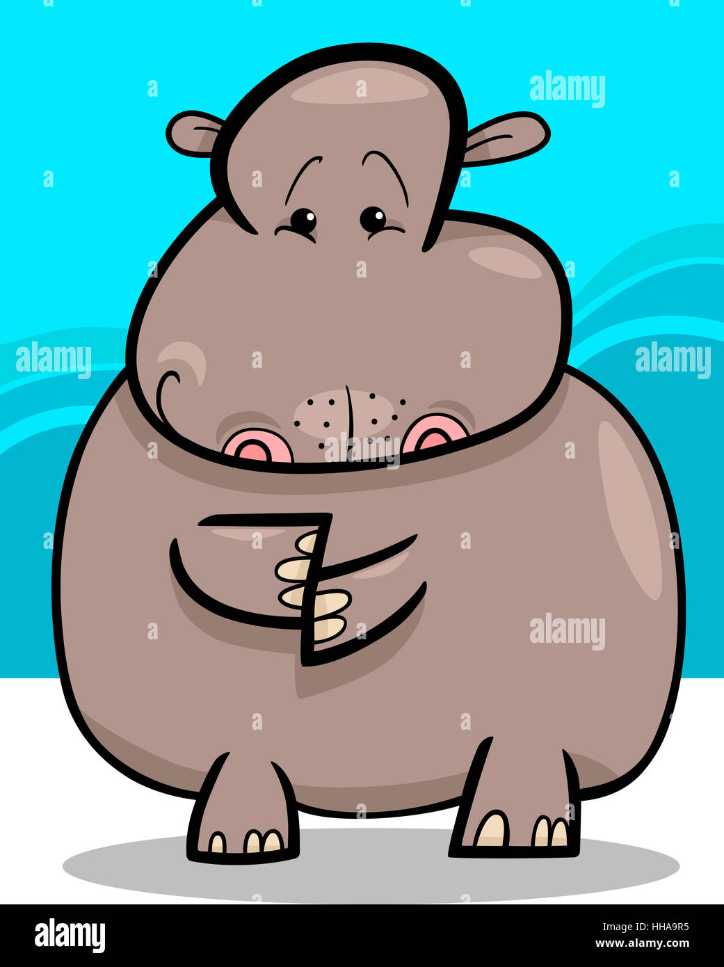 Cartoon Humorous Illustration of Cute Hippo or Hippopotamus Stock Photo ...
