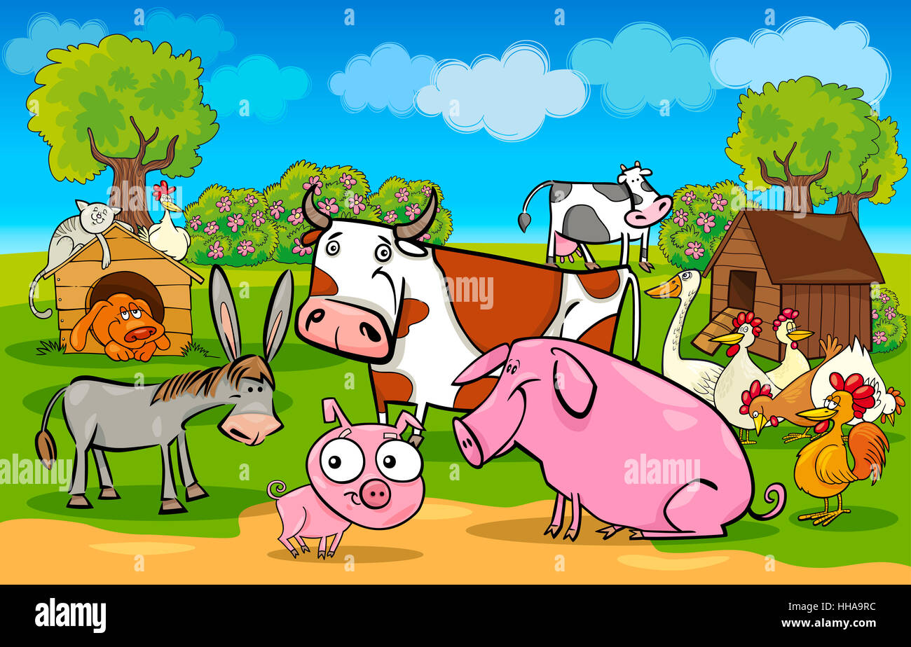 Farm Animals Country Scene Cartoon High Resolution Stock Photography ...