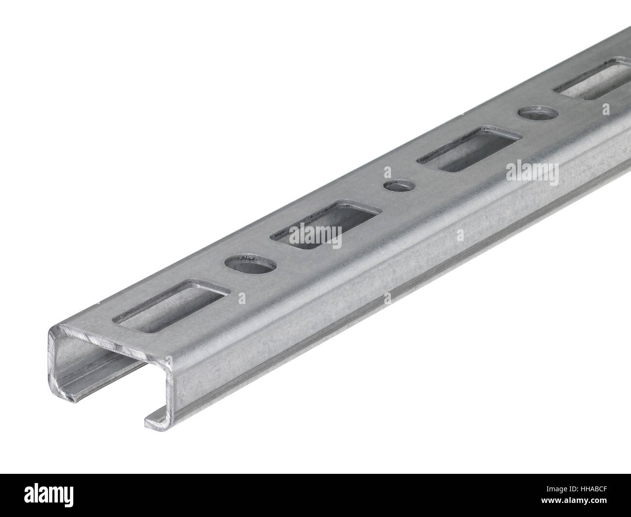 detail of a metallic mounting rail in white back Stock Photo - Alamy