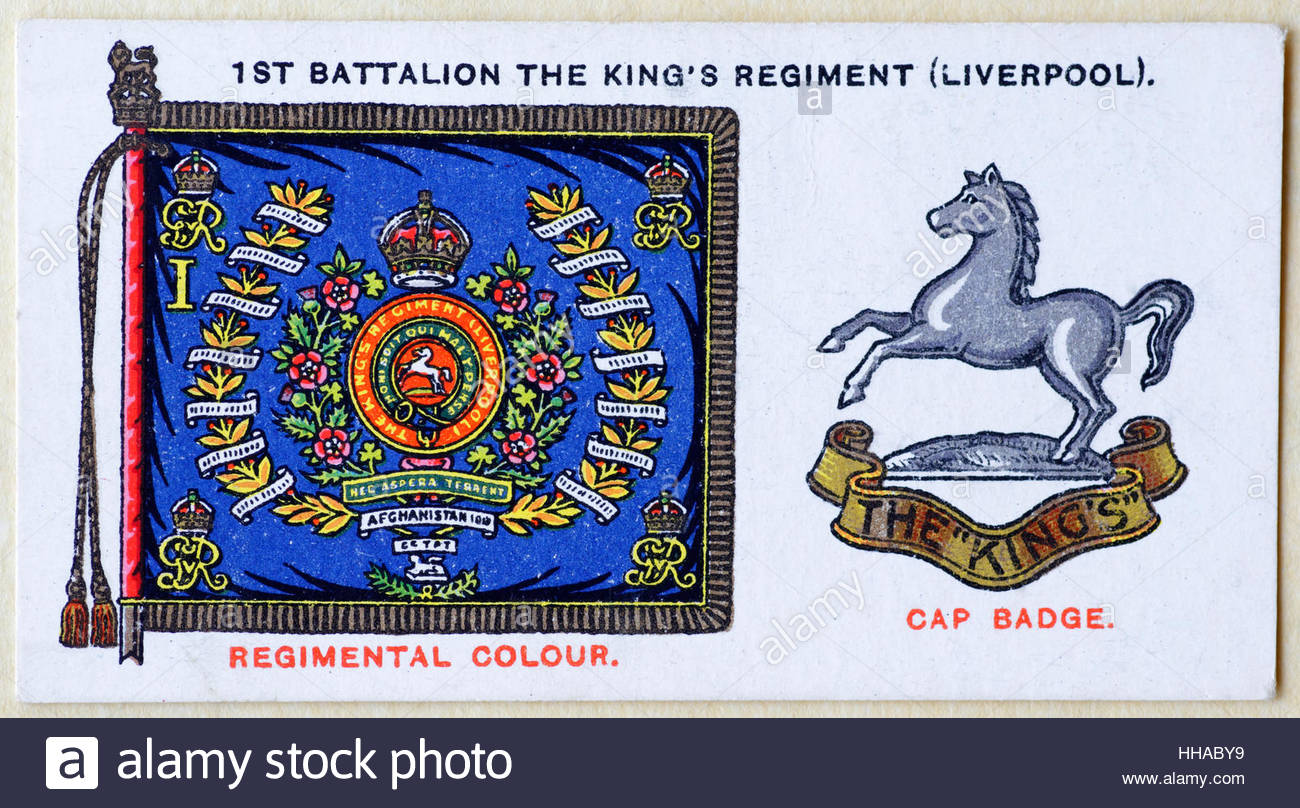 1st Battalion The King's Regiment Liverpool regimental standard and cap ...
