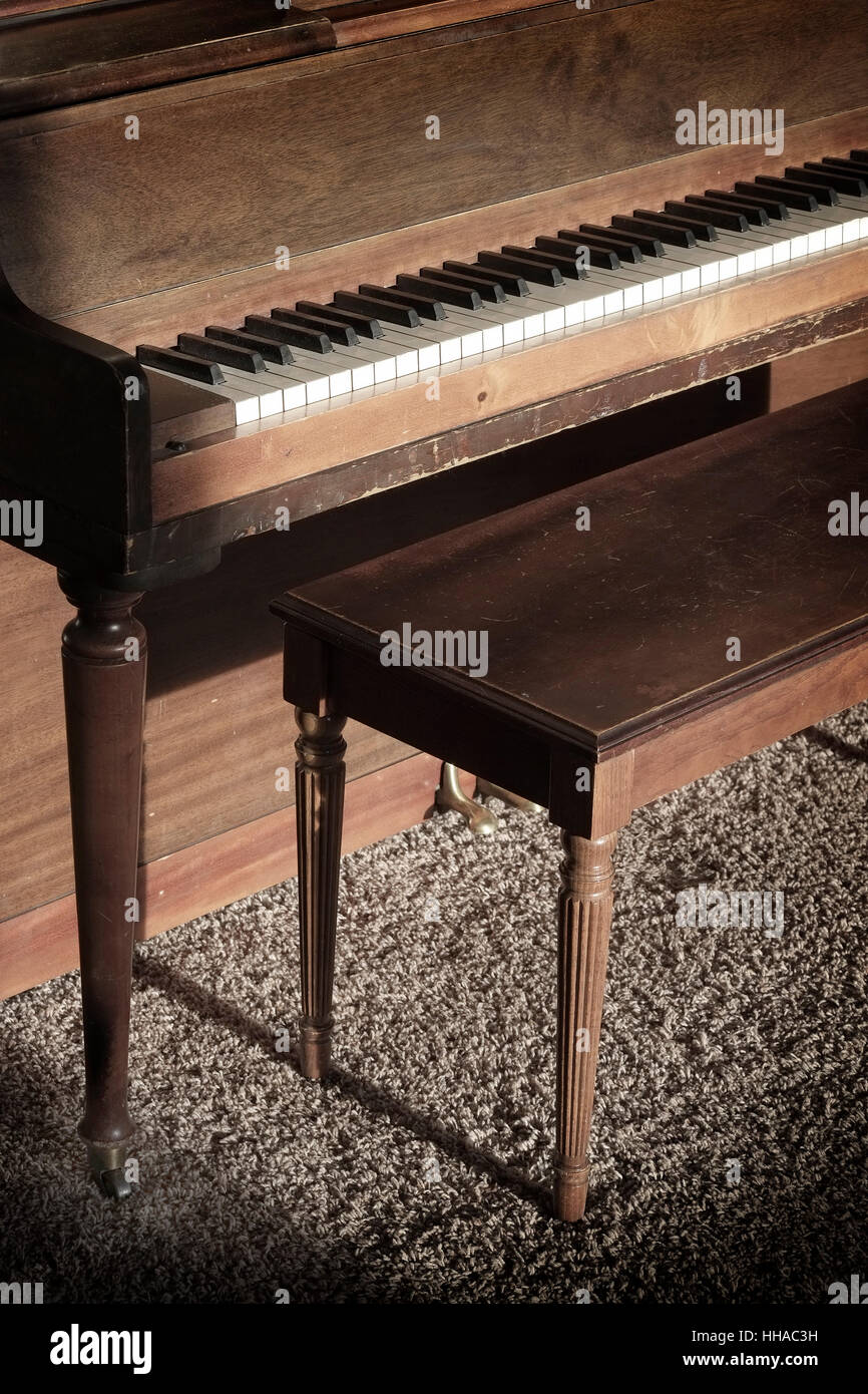 Vintage old piano with keys for music ebony and ivory Stock Photo - Alamy