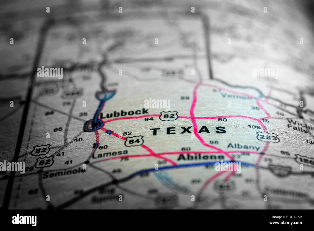 Travel to locations on map views paper destinations Texas Stock Photo ...
