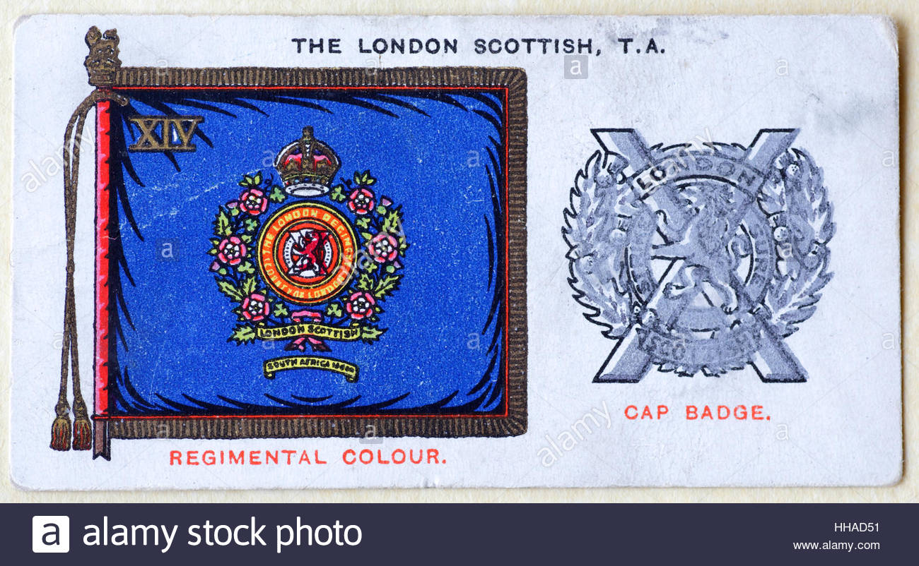 The London Scottish TA regimental standard and cap badge Stock Photo ...