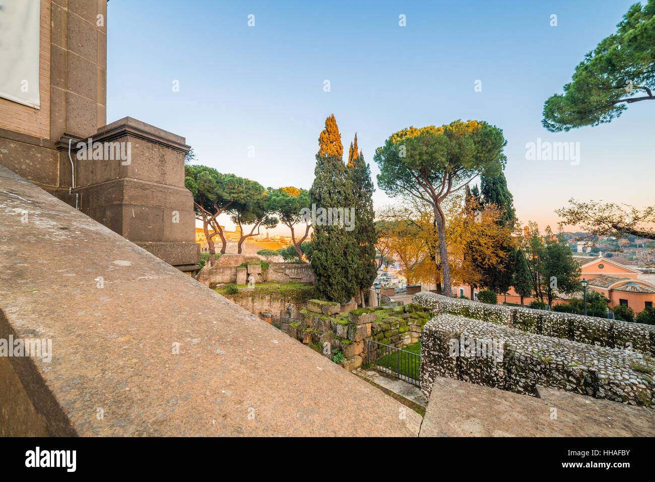 Panoramic view of historic center of Rome, Italy from terrace Stock ...