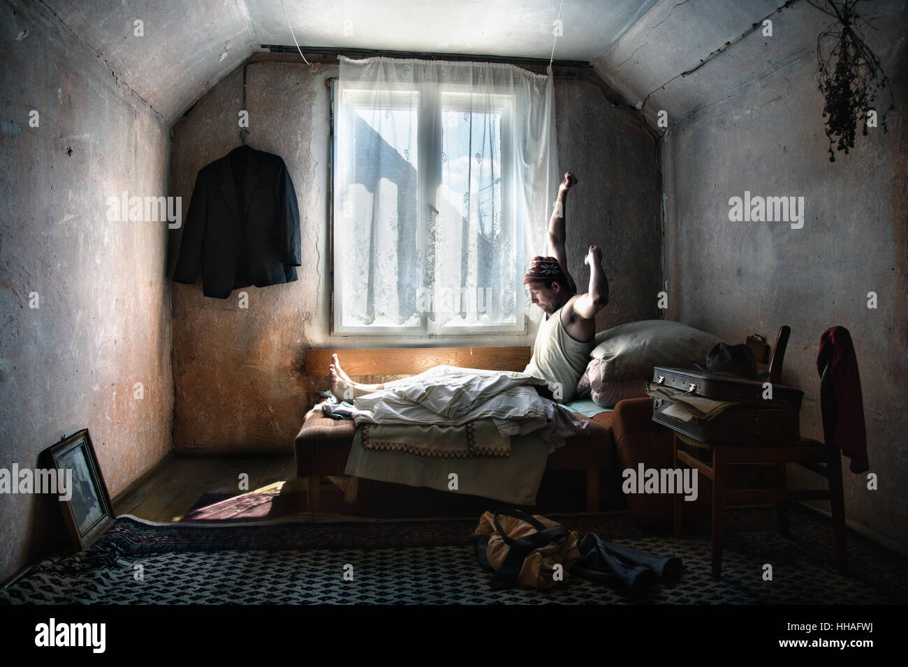 window, porthole, dormer window, pane, bed, awakening, morning, jacket ...