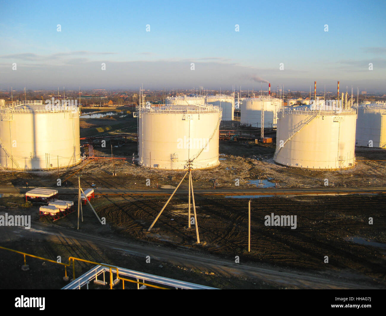 Storage tanks for petroleum products. Equipment refinery Stock Photo ...