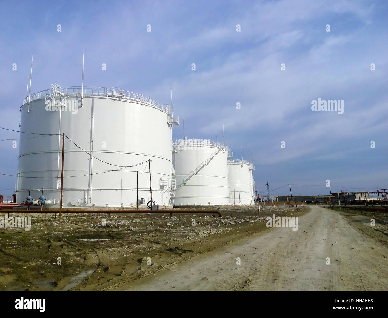 Storage tanks for petroleum products. Equipment refinery Stock Photo ...