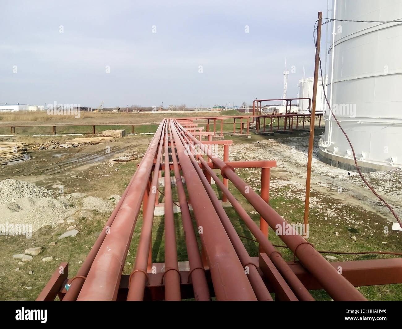 Piping for pumping refined petroleum products. Pipes at the refinery ...