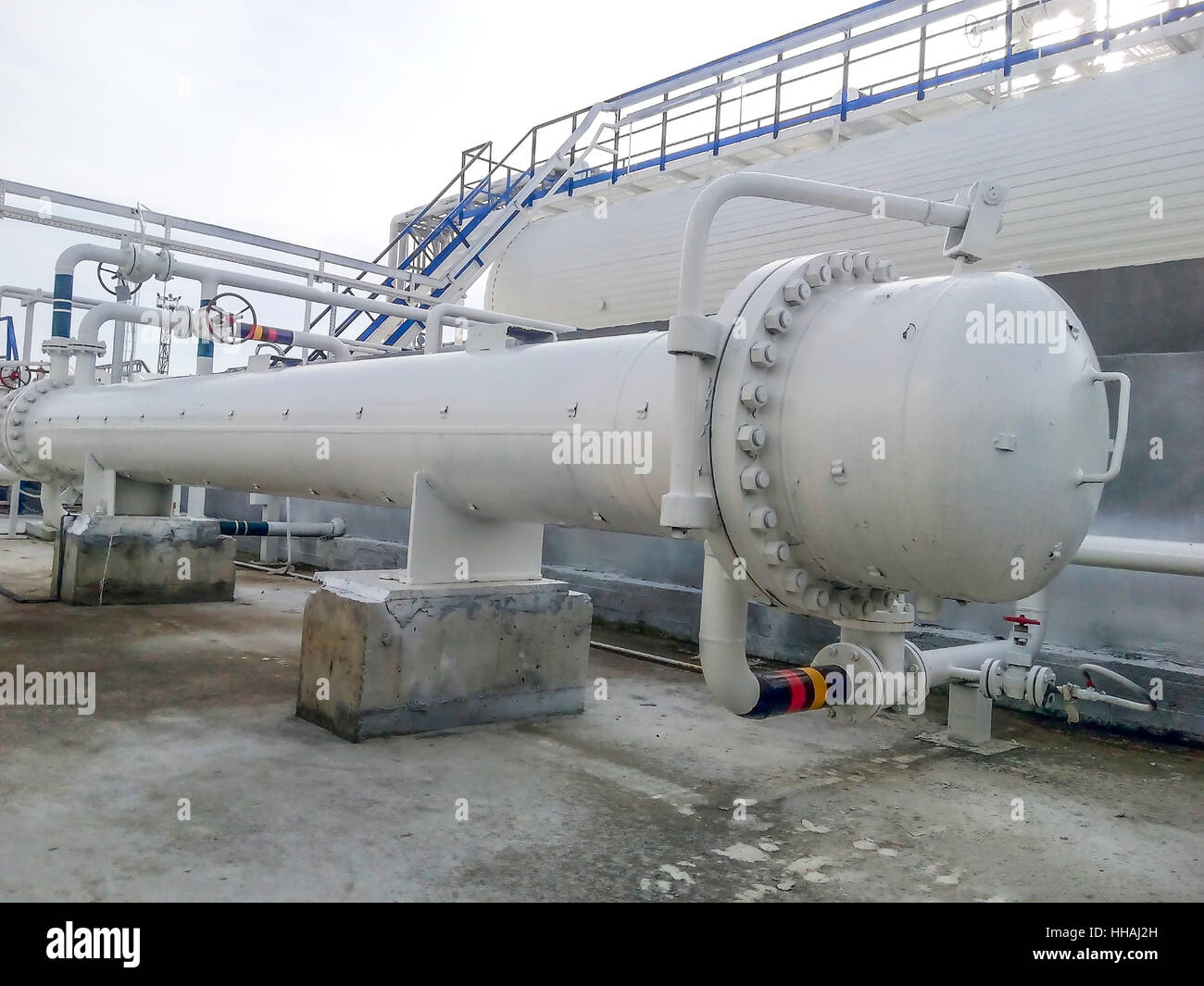 Heat exchanger in a refinery. The equipment for oil refining Stock ...