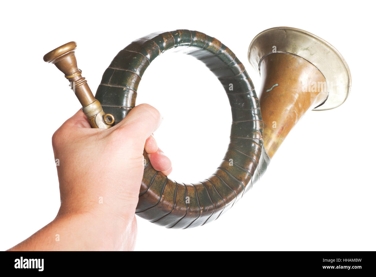 old horn in hand Stock Photo - Alamy