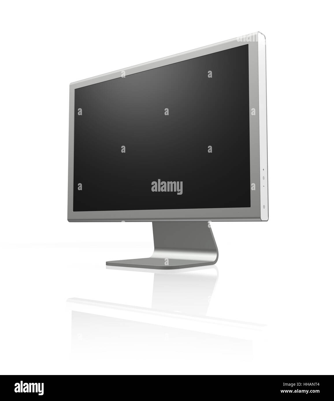 perspective view of futuristic silver monitor with black screen on ...