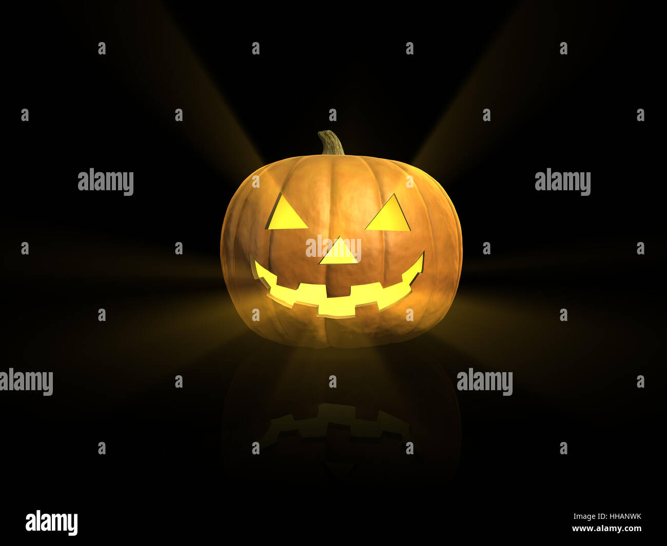 Jack-o-lantern pumpkin with rays of light coming out of its face ...