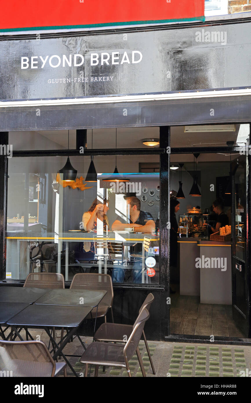 Beyond Bread cafe on trendy Charlotte Place, in Fitzrovia, central London, England, UK Stock ...