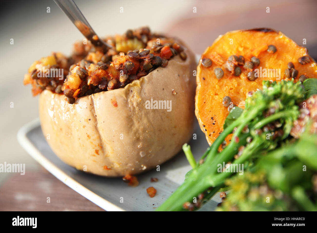 Warming and healthy autumn or fall lunchtime food, butternut squash ...